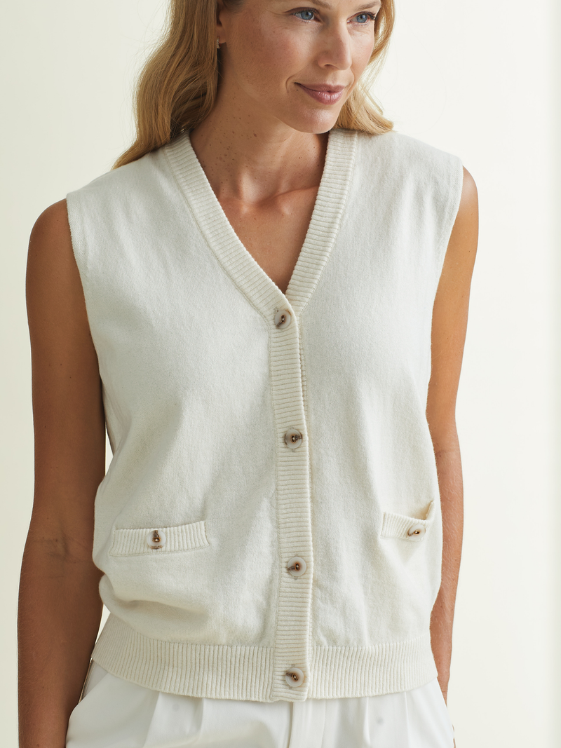 Enza Washable Cashmere Vest | A. PUTNAM | All Season V-Neck Golf Vest